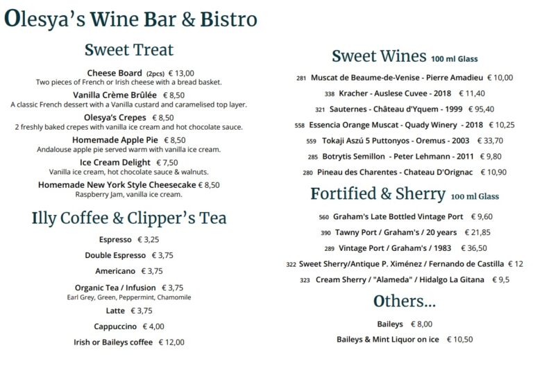 Menus – Olesya's Wine Bar