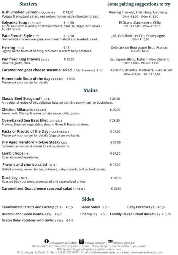 Menus – Olesya's Wine Bar